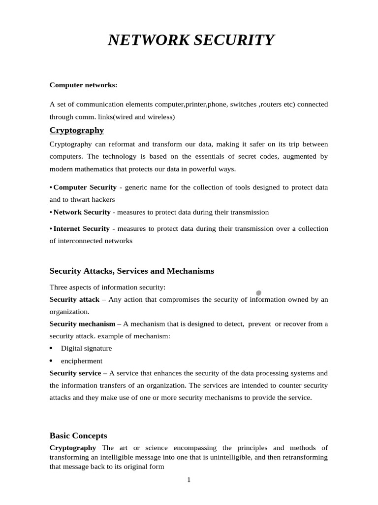 Cryptography and Network Security Lecture Notes | PDF