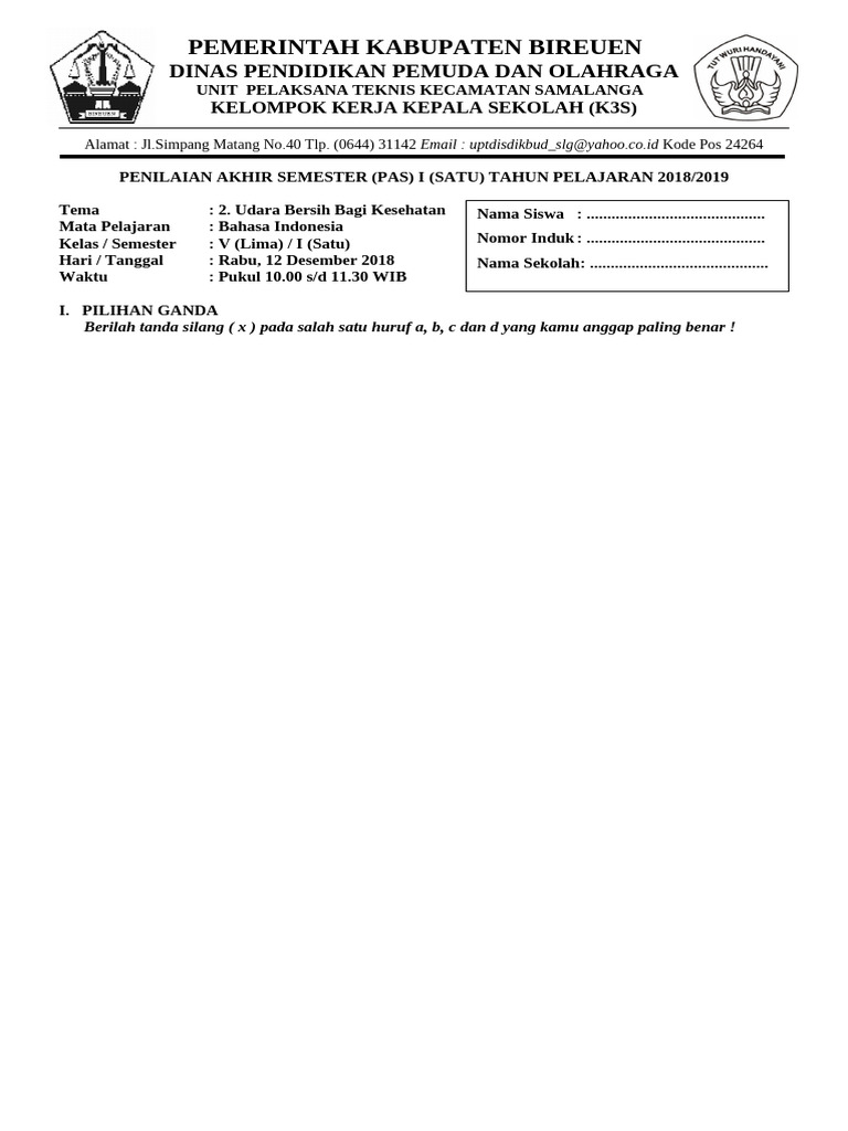 Soal Kelas 5 Tema 2 Bindo | PDF