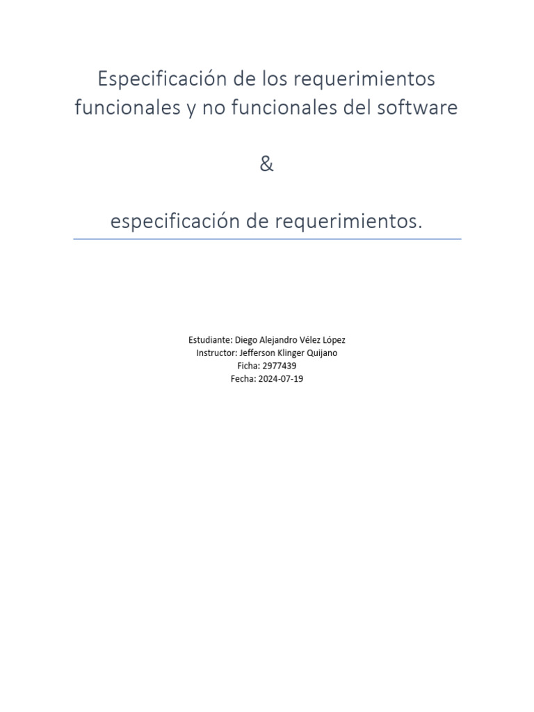 Especificación de Los Requerimientos Funcionales y No Funcionales Del Software | PDF