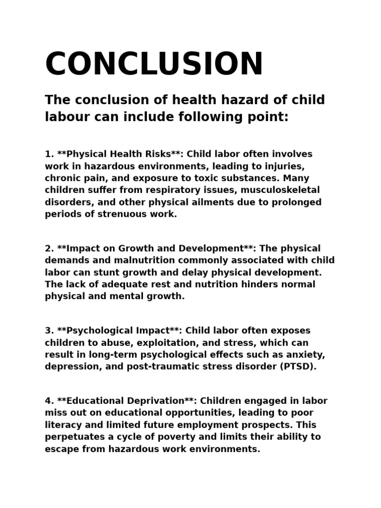 Conclusion: The Conclusion of Health Hazard of Child Labour Can Include ...