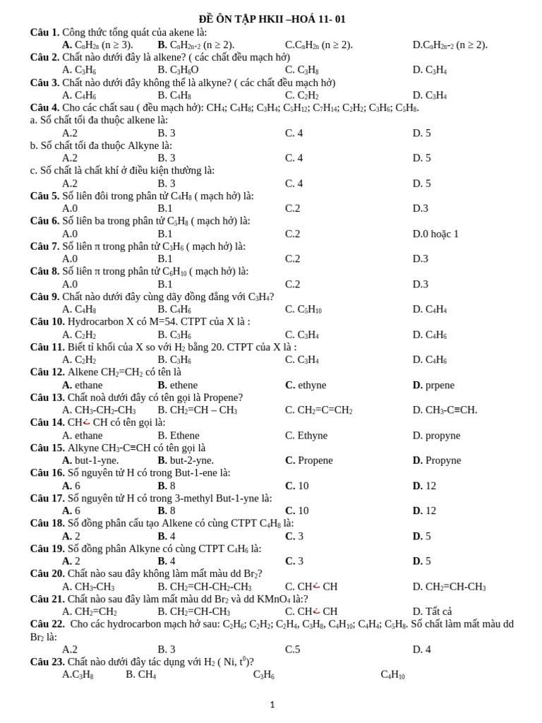 6. ĐỀ ÔN TẬP HKII HOÁ 11 01 | PDF