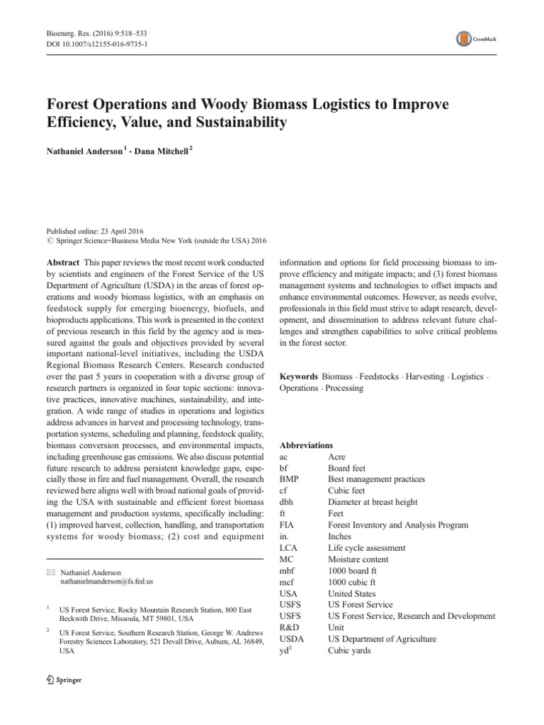 Forest Operations and Woody Biomass Logistics to Improve Efficiency ...