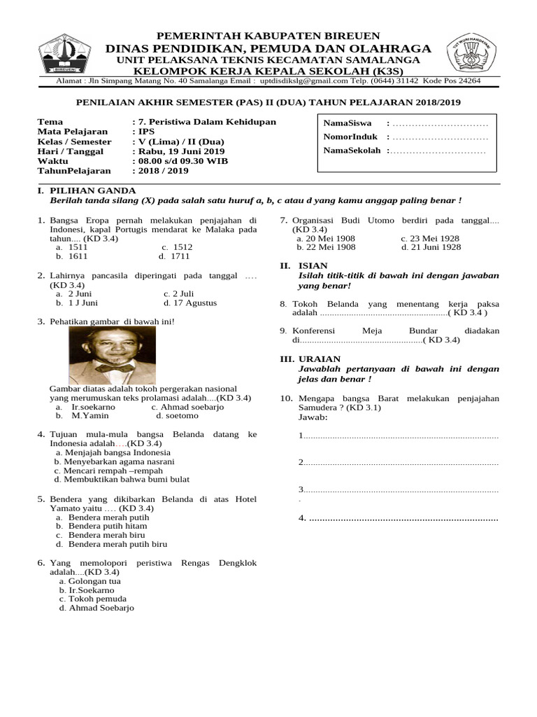 SOAL KELAS 5 TEMA 7 IPS | PDF