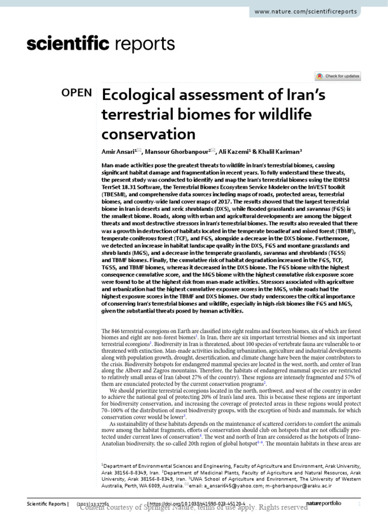 Ecological Assessment of Irans Terrestrial Biomes | PDF