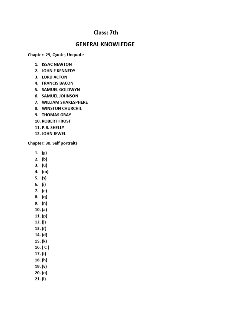 Class: 7th General Knowledge | PDF