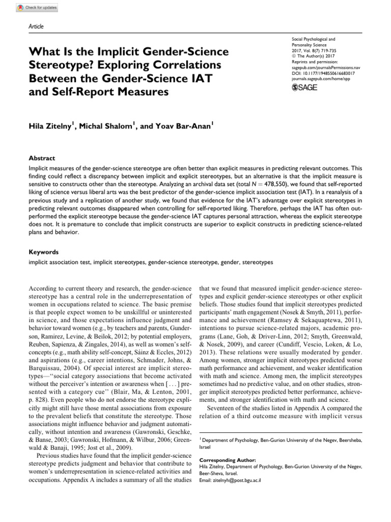 What Is The Implicit Gender Science Stereotype Exploring Correlations Between The Gender Science
