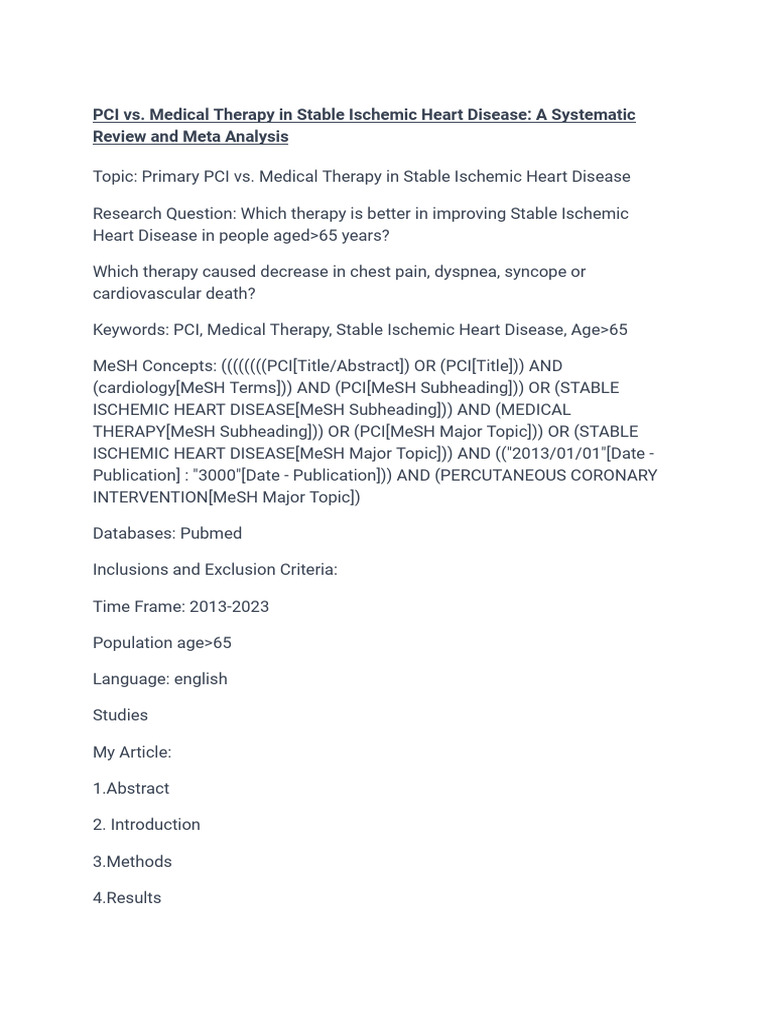 PCI Vs Medical Therapy | PDF