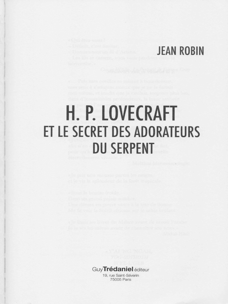 Jean Robin - H P Lovecraft | PDF