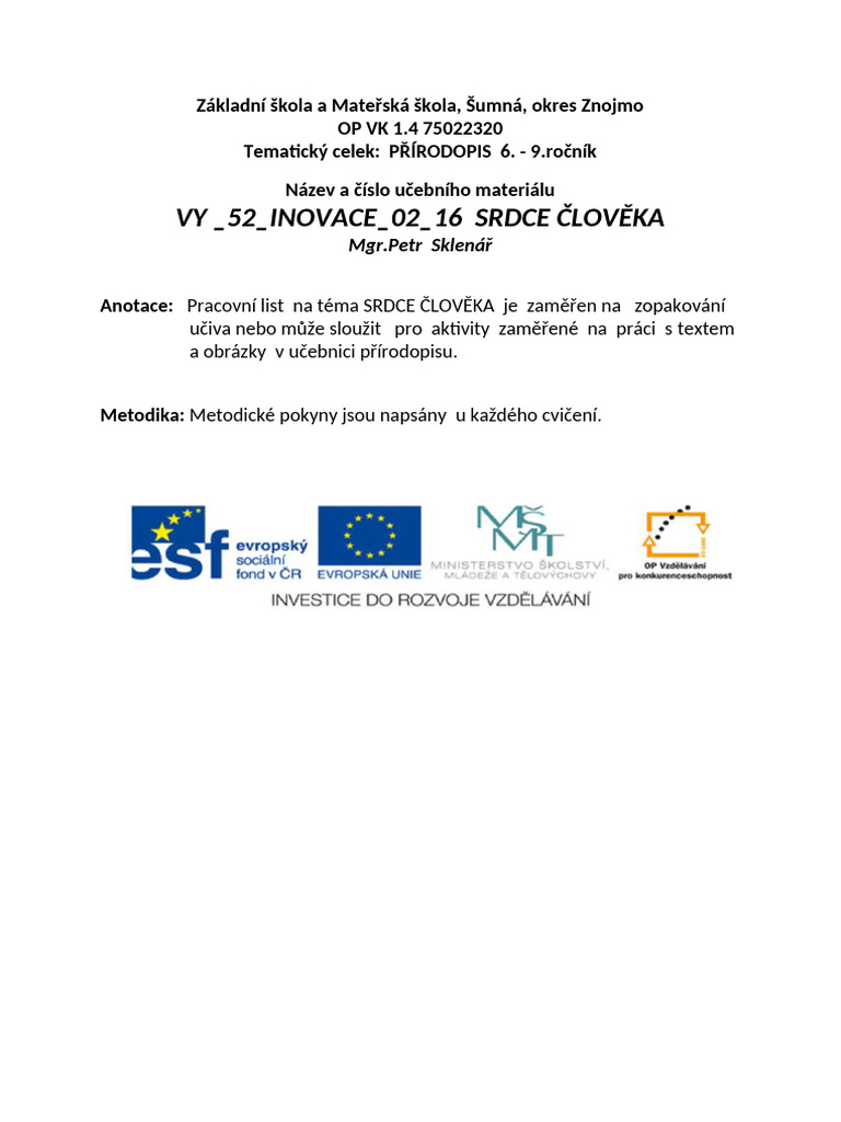 15 PR Prirodopis Pracovni Listy Teorie A Vyuziti Ve Vyuce | PDF