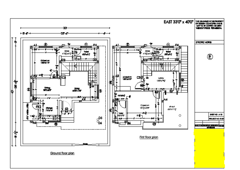SB City Floor Plan East Facing (33 x 40)Revised Working Drawing | PDF