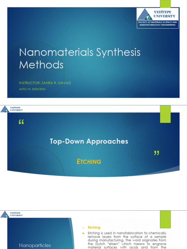 Nanomaterials Synthesis Methods Top Down Approaches Etching Laser Ablation Sputtering | PDF