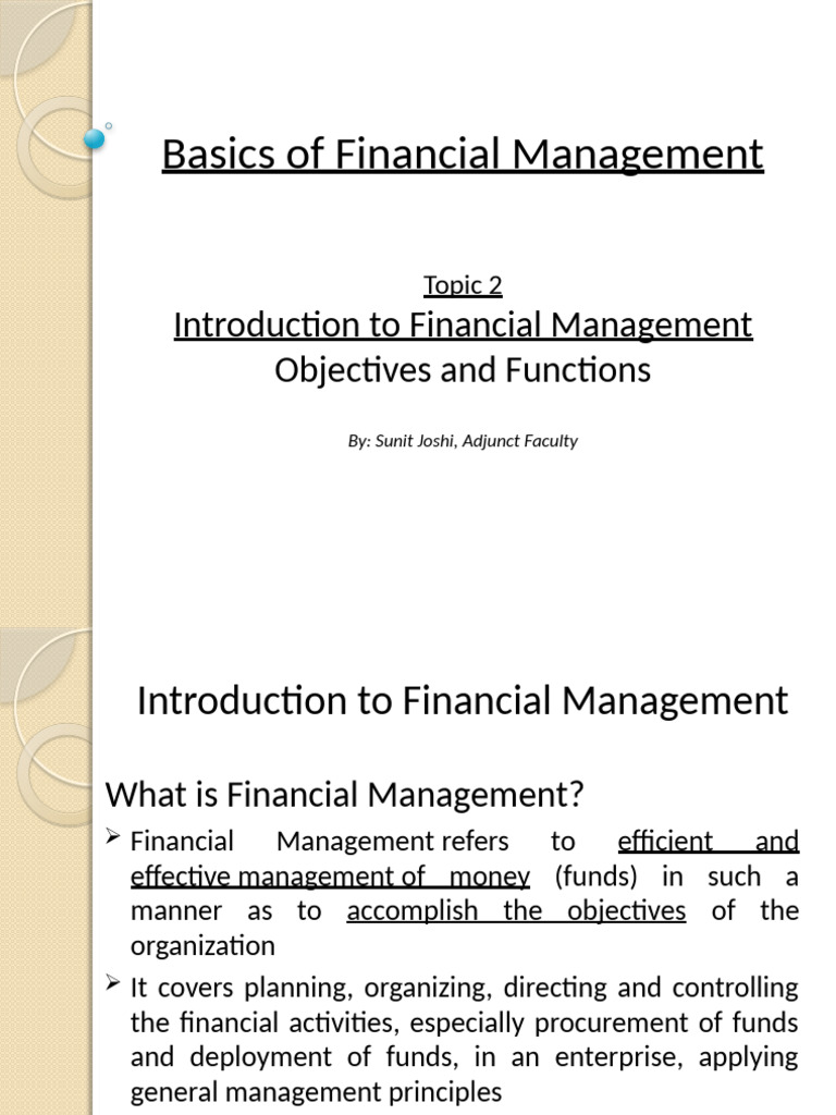 Basics of FM - Introduction To FM - Objectives and Functions - PPT 1 | PDF