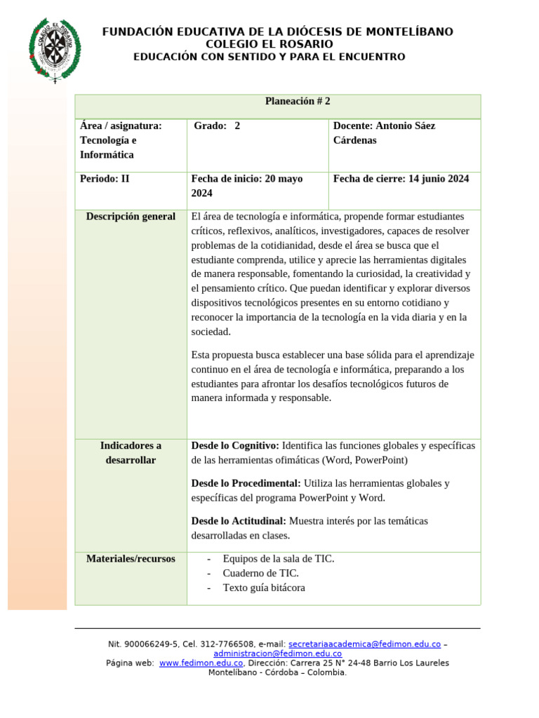 Planeación TIC Grado2 P2E2 | PDF