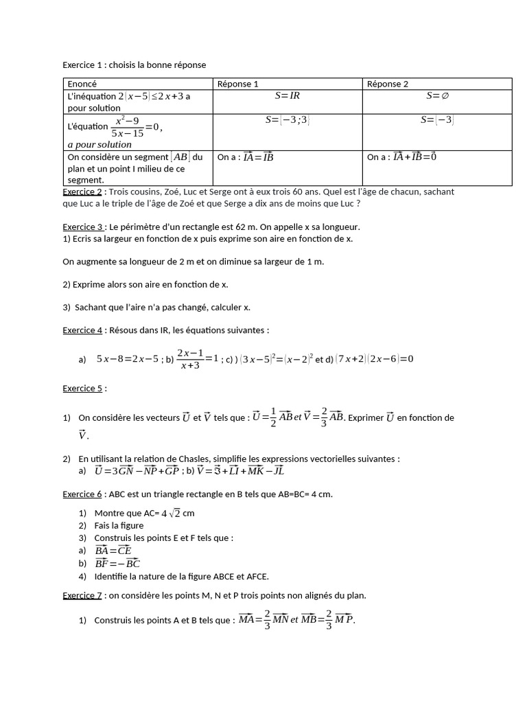 Devoir de Maths 4e | PDF