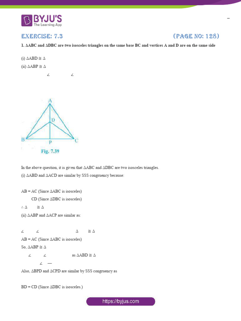 NCERT-Solutions-for-Class-9-Maths-Chapter-7-Geometry-of-Triangles-Exercise-7-3 | PDF