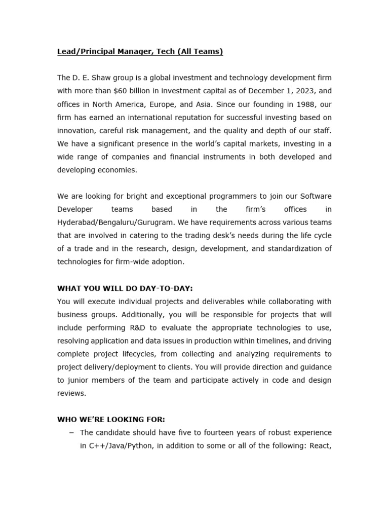 Lead, Tech (All Teams) | PDF