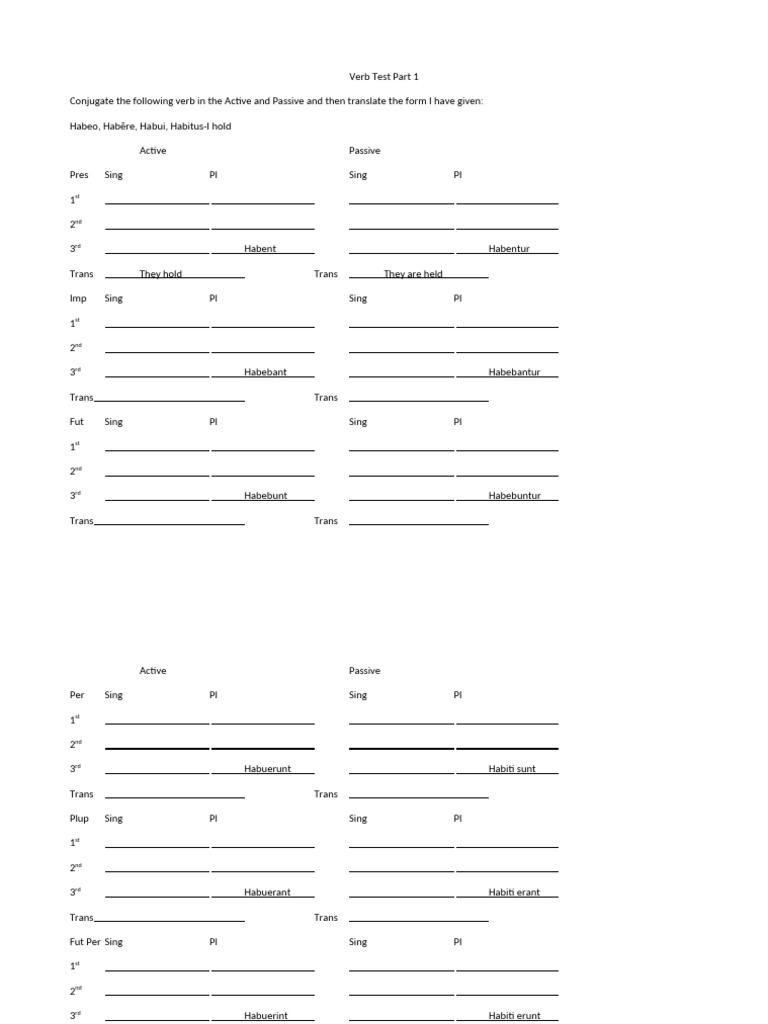 MAJOR VERB TEST Indicative Practice | PDF