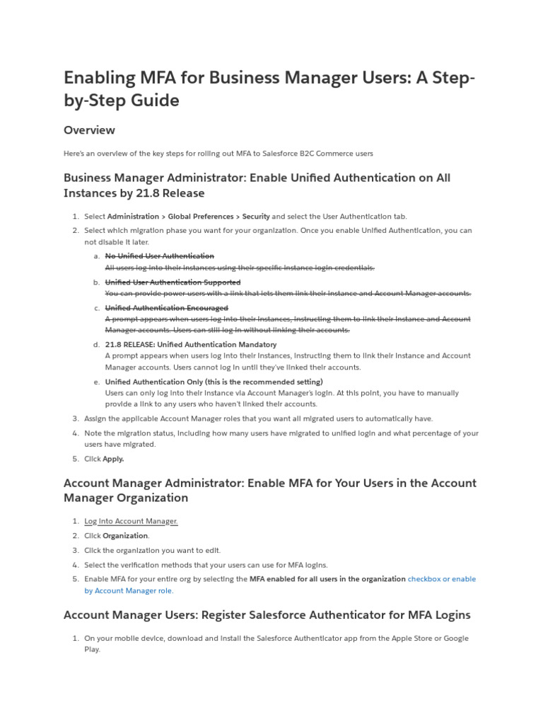 Enabling MFA for Business Manager Users- A Step-by-Step Guide | PDF
