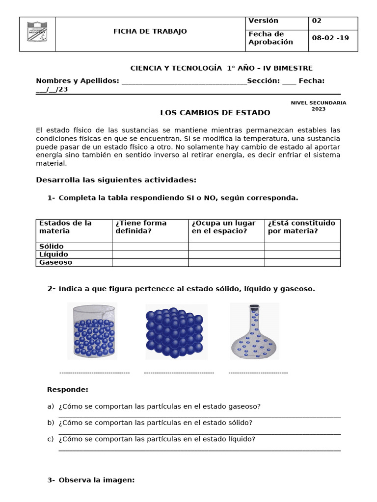 Actividades sobre cambios de estado de la materia | PDF | Gases | Agua
