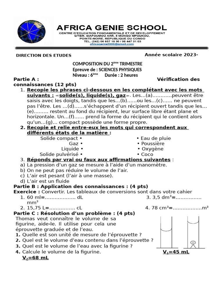 Composition Du 2ème Trimestre (PC 6ème) | PDF