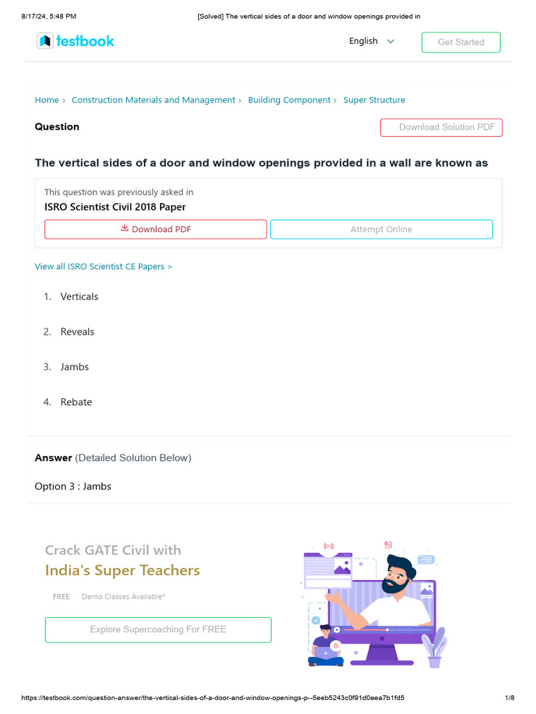 (Solved) The Vertical Sides of A Door and Window Openings Provided in | PDF