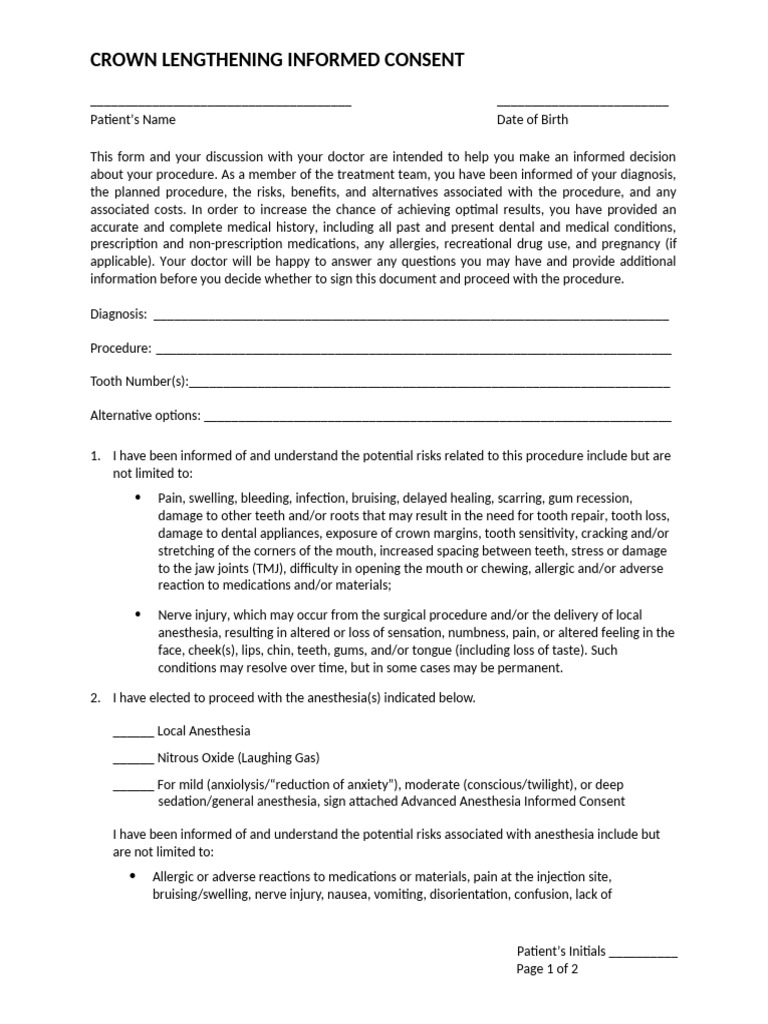 Crown Lengthening Informed Consent | PDF
