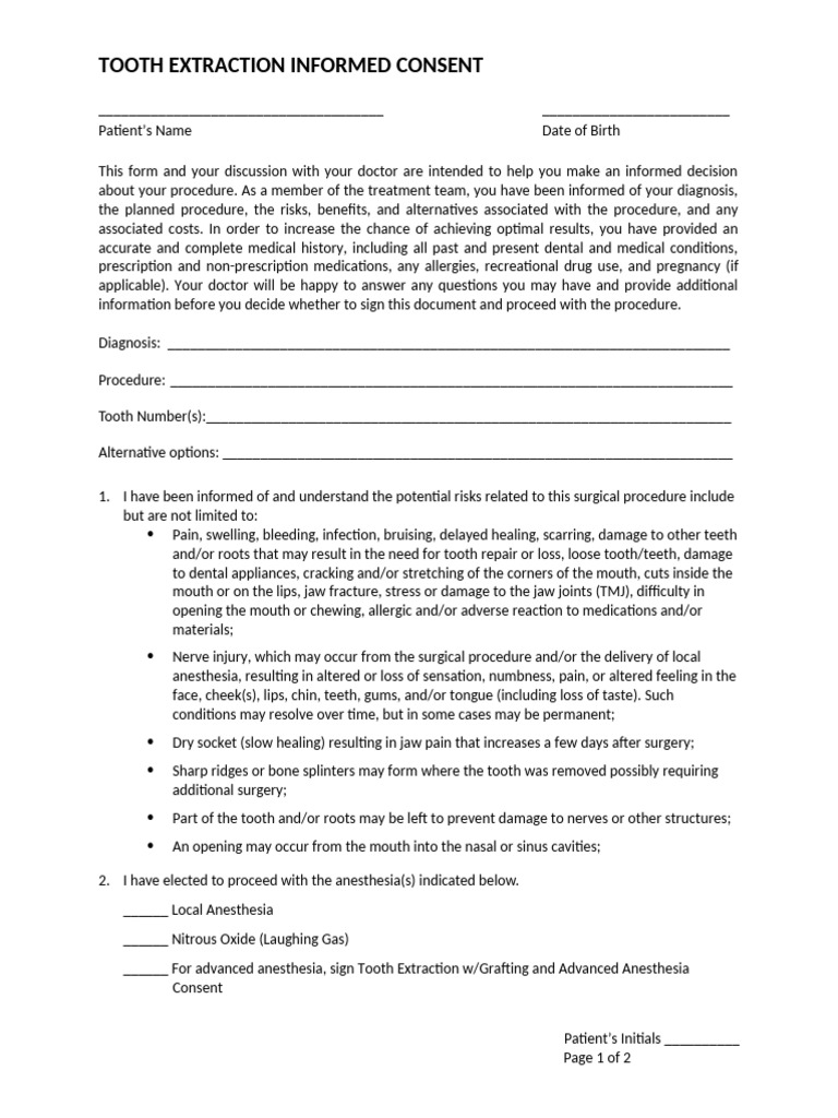 Tooth Extraction Informed Consent | PDF