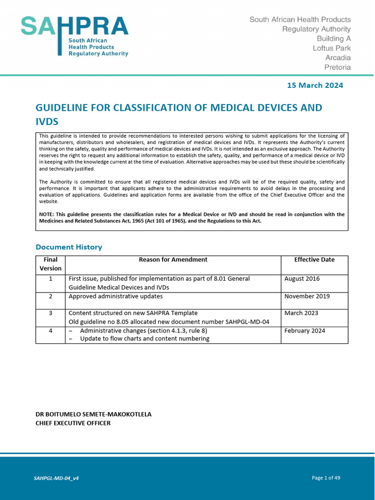 SAHPGL MD 04 v4 Guideline For Classification of MD and IVDs | PDF