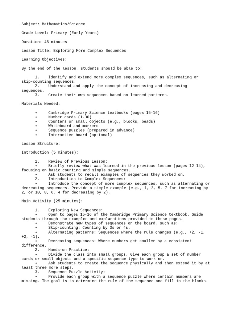 Counting and Sequences | PDF | Sequence | Teaching Methods & Materials