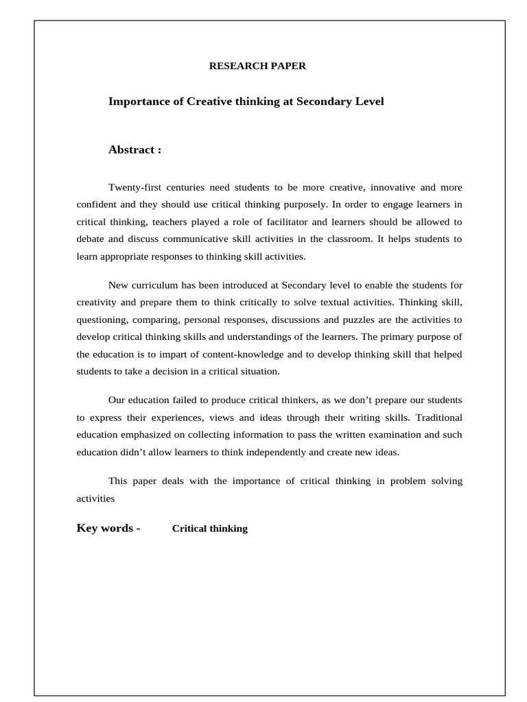 Research Paper- Creative Thinking | PDF