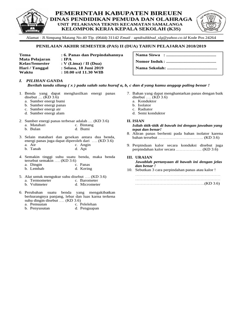 SOAL KELAS 5 TEMA 6 IPA | PDF