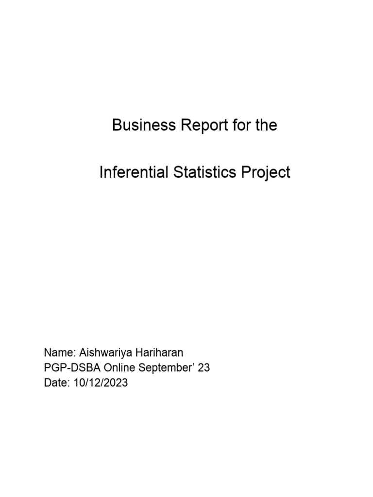 Business Report - Inferential Statistics - Aishwariya | PDF