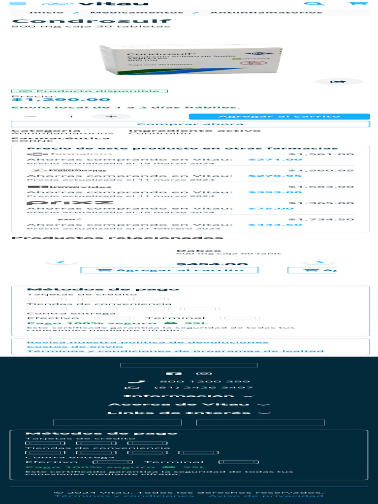 Condrosulf 800 Mg Caja 30 Tabletas Vitau | PDF