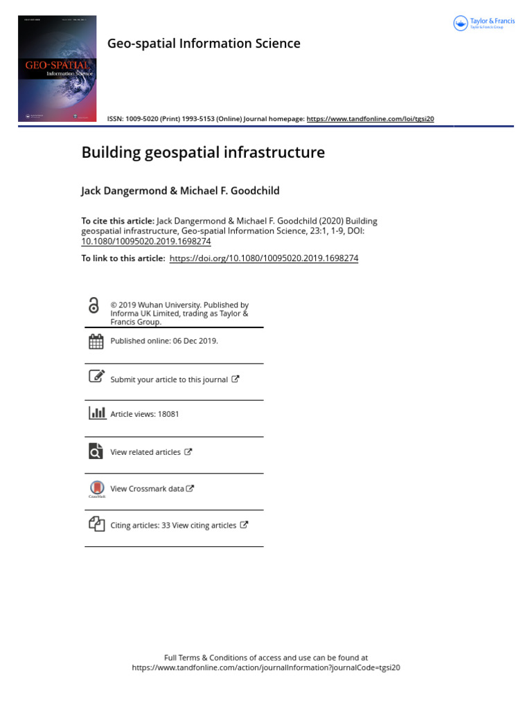 Dangermond Goodchild 2020 Building Geospatial Infrastructure | PDF