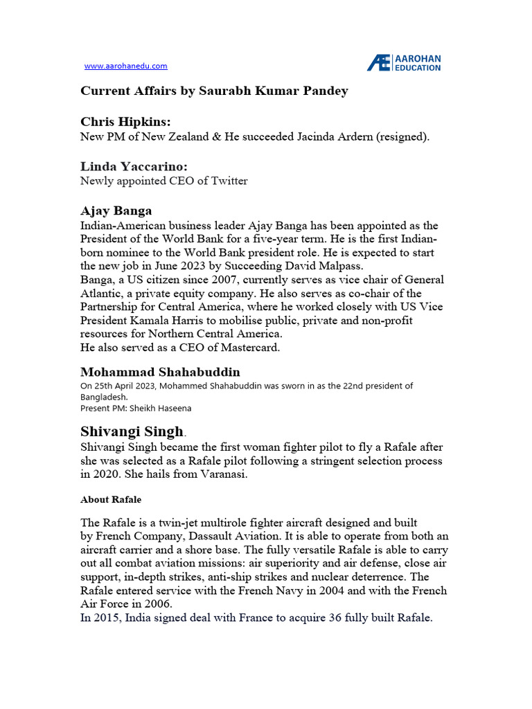 Updated Current Affairs 2023 Part 1 | PDF