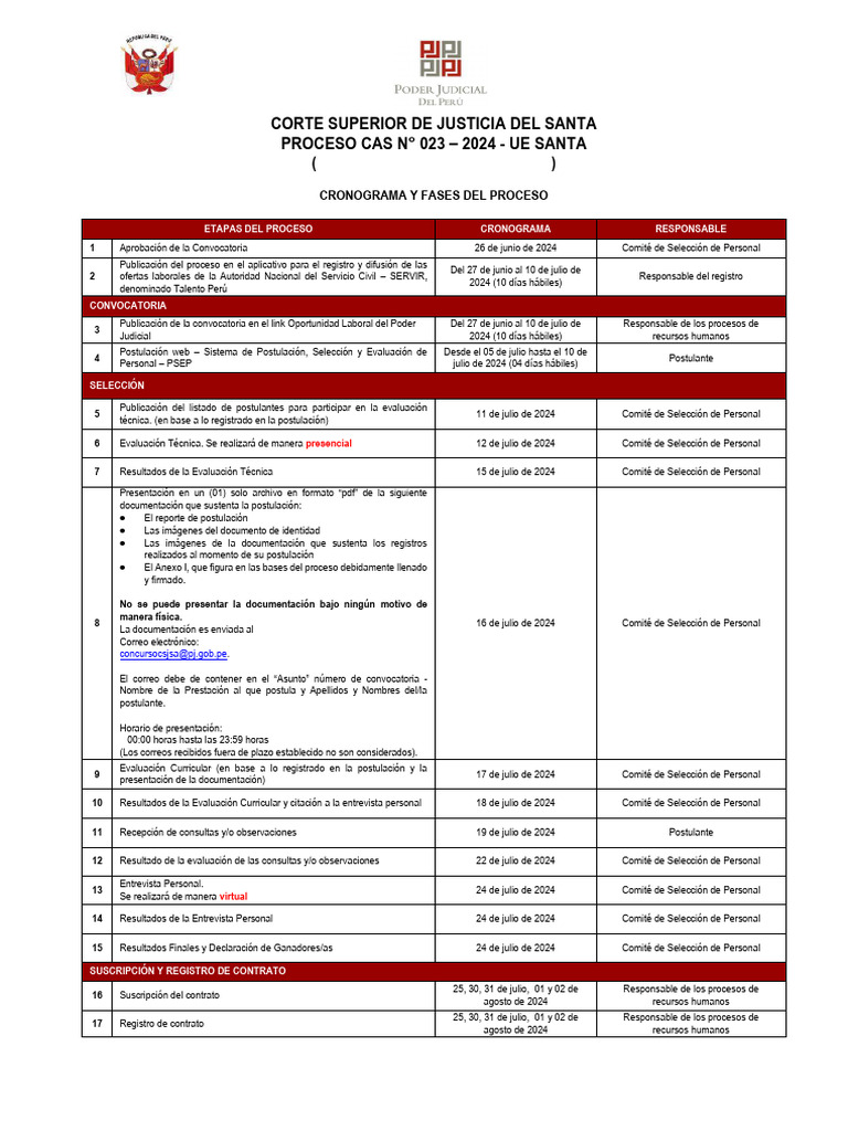 Cronograma - Proceso Cas #023-2024 | PDF
