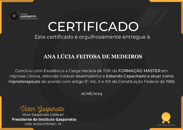 Certificado Master em Hipnose | PDF