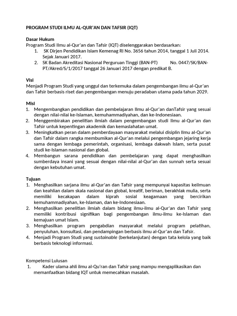 1.2 Program Studi Ilmu Al-Quran Dan Tafsir (Iqt) | PDF