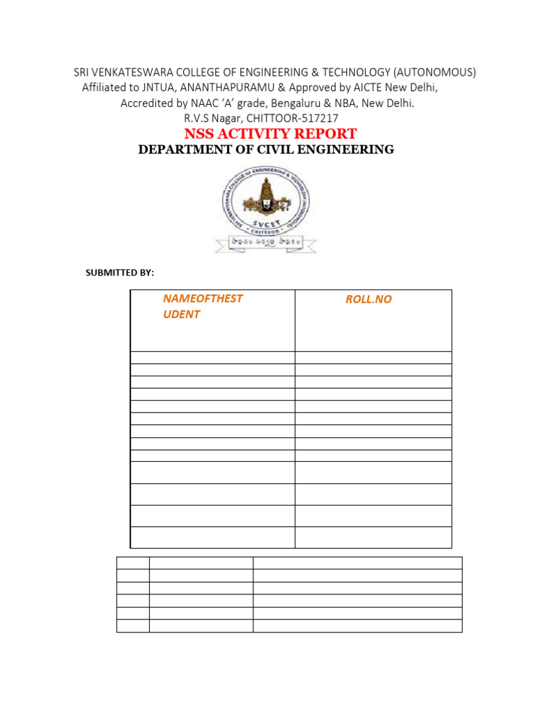 Nss Activity Report: Department of Civil Engineering | PDF