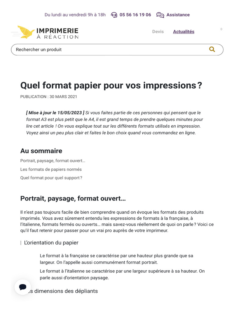 Quel Format Papier Pour Vos Impressions | PDF