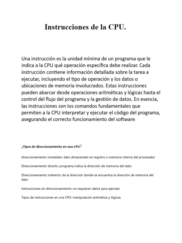 Instrucciones de La CPU | PDF | Unidad Central de procesamiento | Programación