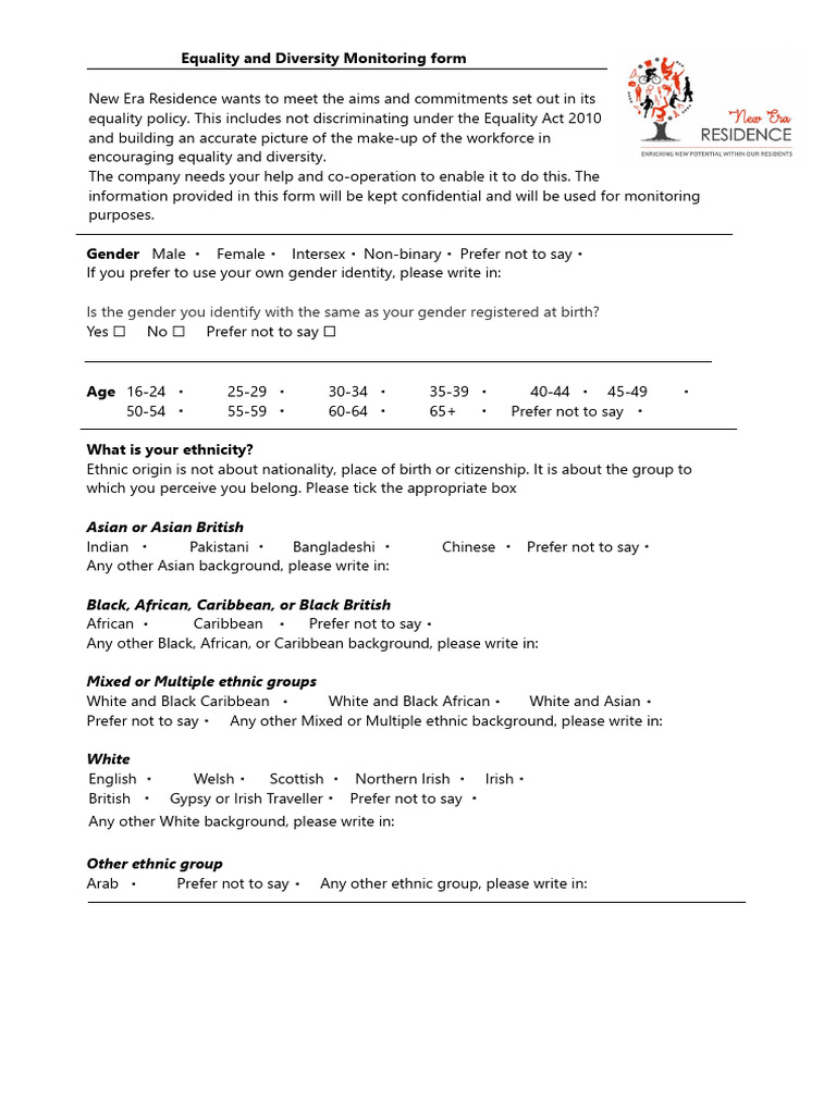 New Era Equality and Diversity Monitoring Form | PDF