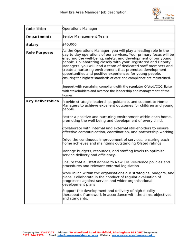 Area Manager Job Description | PDF