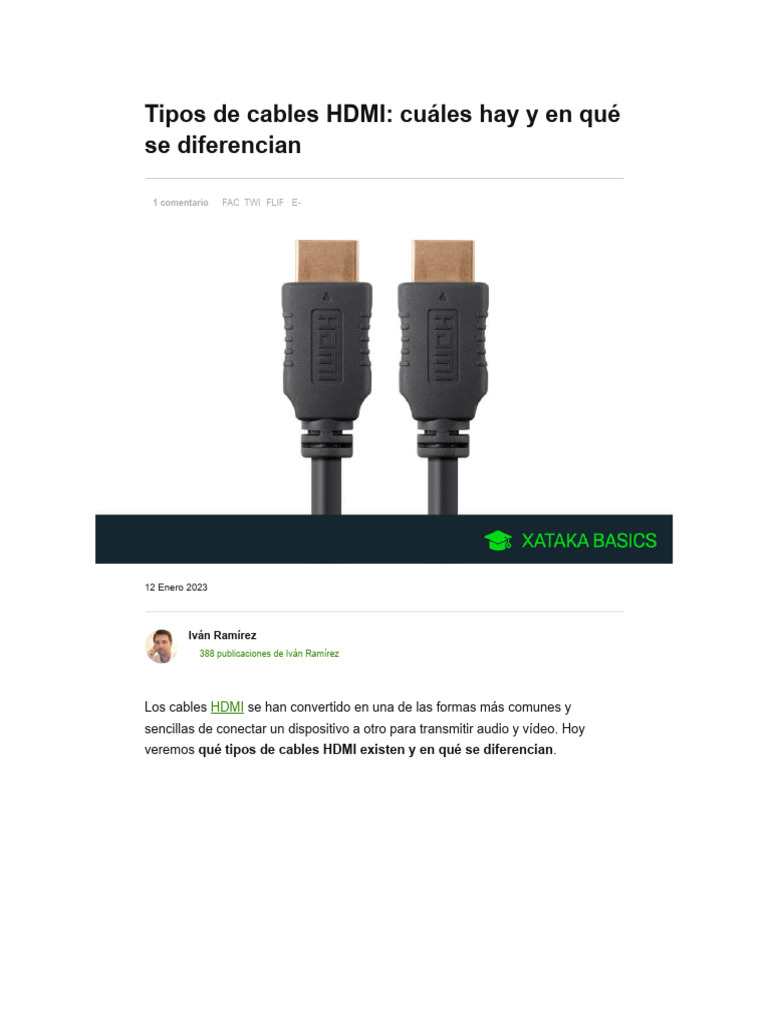 Tipos de Cables HDMI - Cuáles Hay y en Qué Se Diferencian | PDF | Hdmi ...