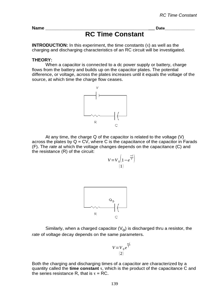 Lab 12-RC Time Constant | PDF | Capacitor | Technology & Engineering