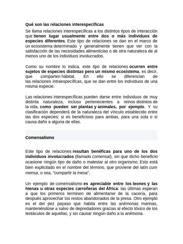 INTERESPECIFICA | PDF