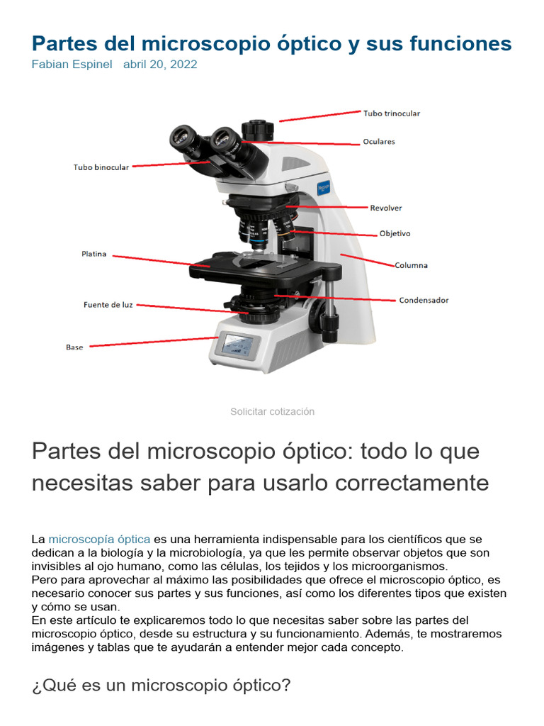 1.partes Del Microscopio Óptico y Sus Funciones | PDF