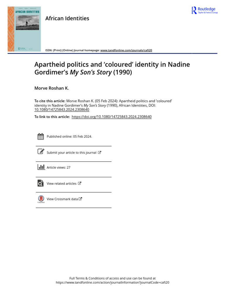 Apartheid Politics and Coloured Identity in Nadine Gordimer S My Son S ...