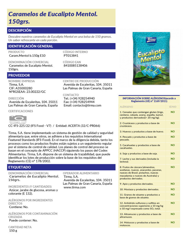 Caramelos de Eucalipto Mentol 150grs | PDF