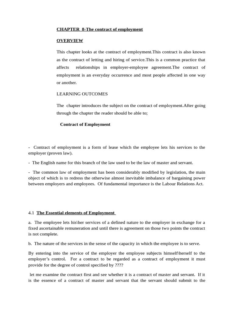 Chapter 8-The Contract of Employment | PDF | Legal Liability | Employment